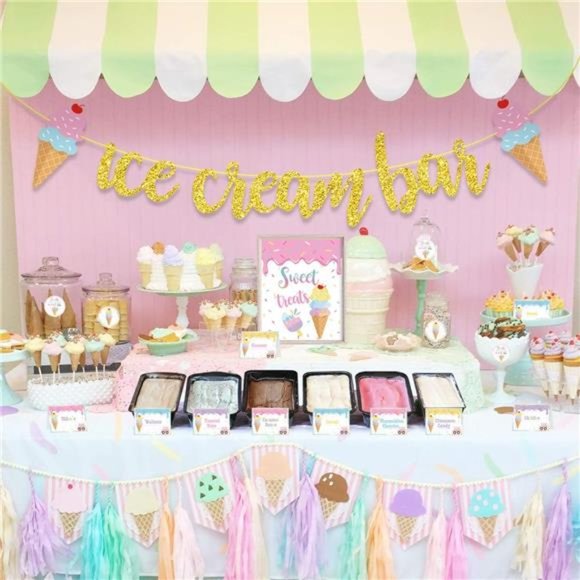 Party Supplies Ice Cream Bar Decor Kit Summer Ice Cream Sundae Bar